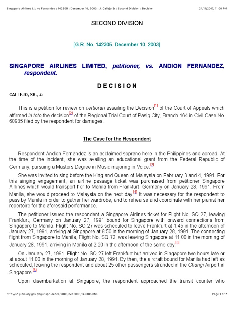Respondent.: Singapore Airlines Limited, Petitioner, vs. Andion ...