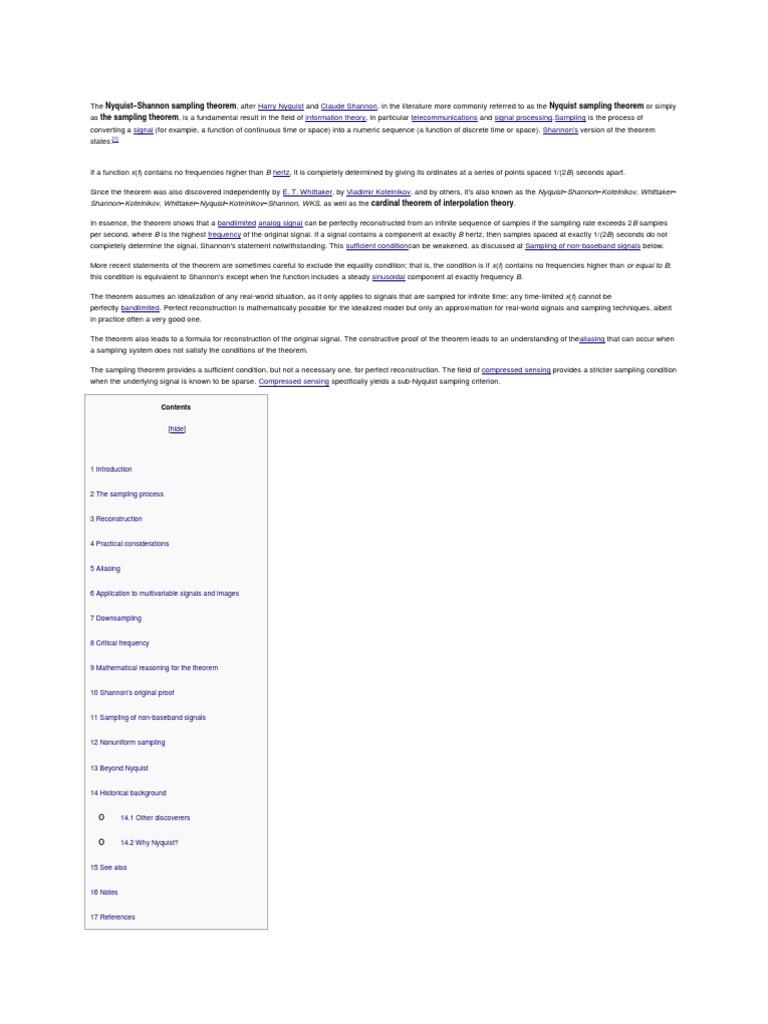 Shannon Sampling Theorem, After | PDF | Sampling (Signal Processing) | Telecommunications