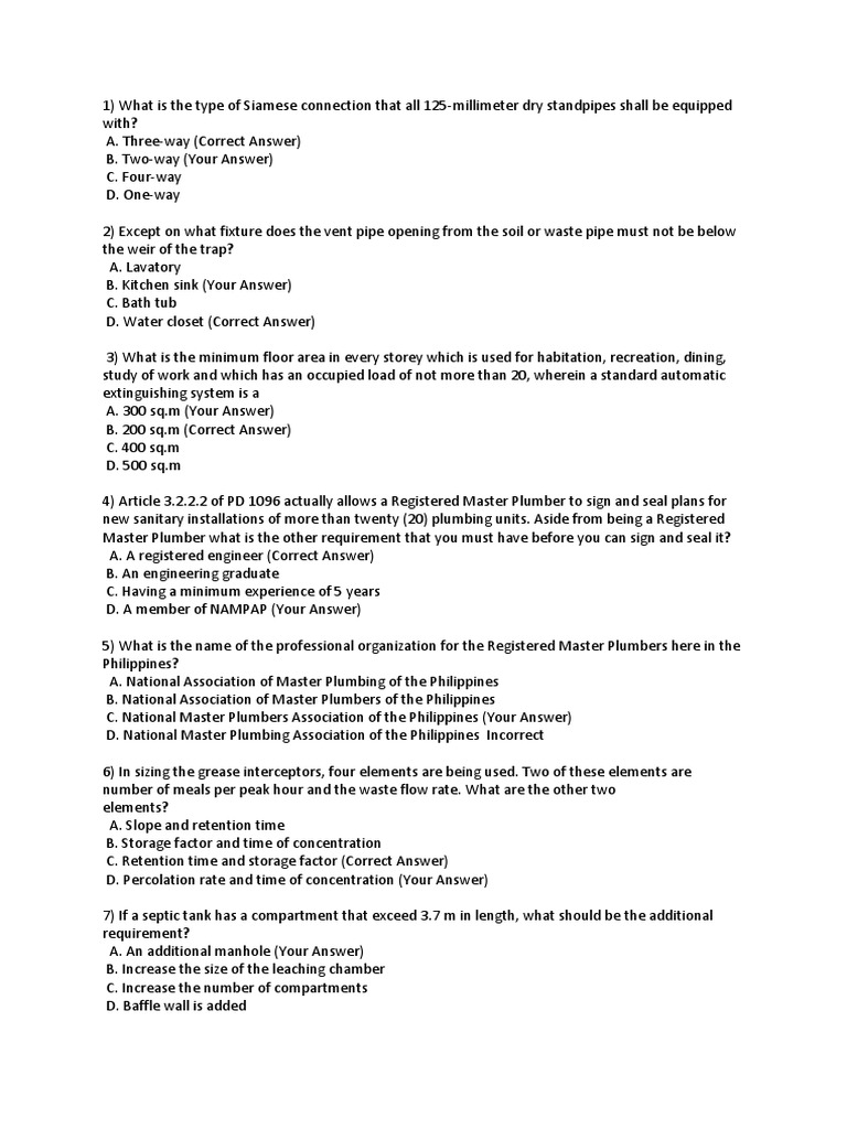 Plumbing Exam | Plumbing | Sanitary Sewer