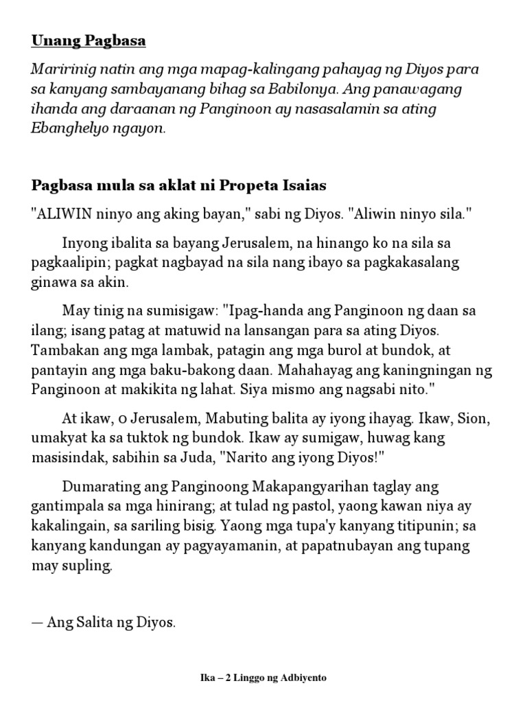 2nd Advent Reading (Tagalog) | PDF