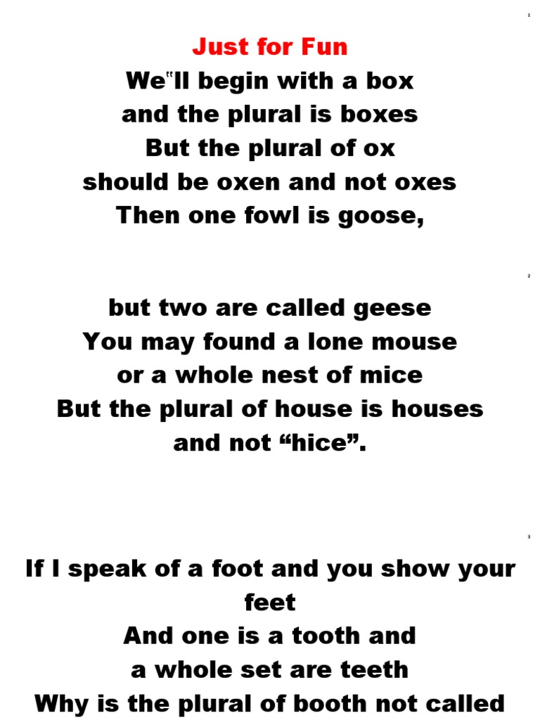 We LL Begin With A Box and The Plural Is Boxes But The Plural of Ox ...