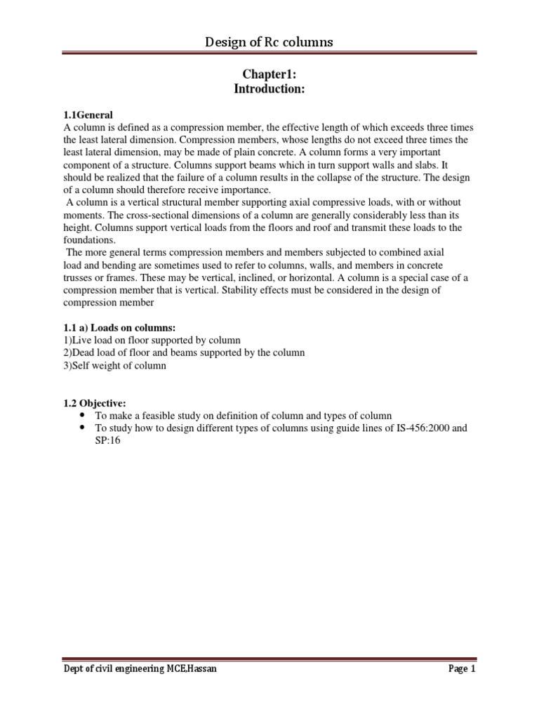 Design of RC Columns: 1.1general | Download Free PDF | Column | Bending