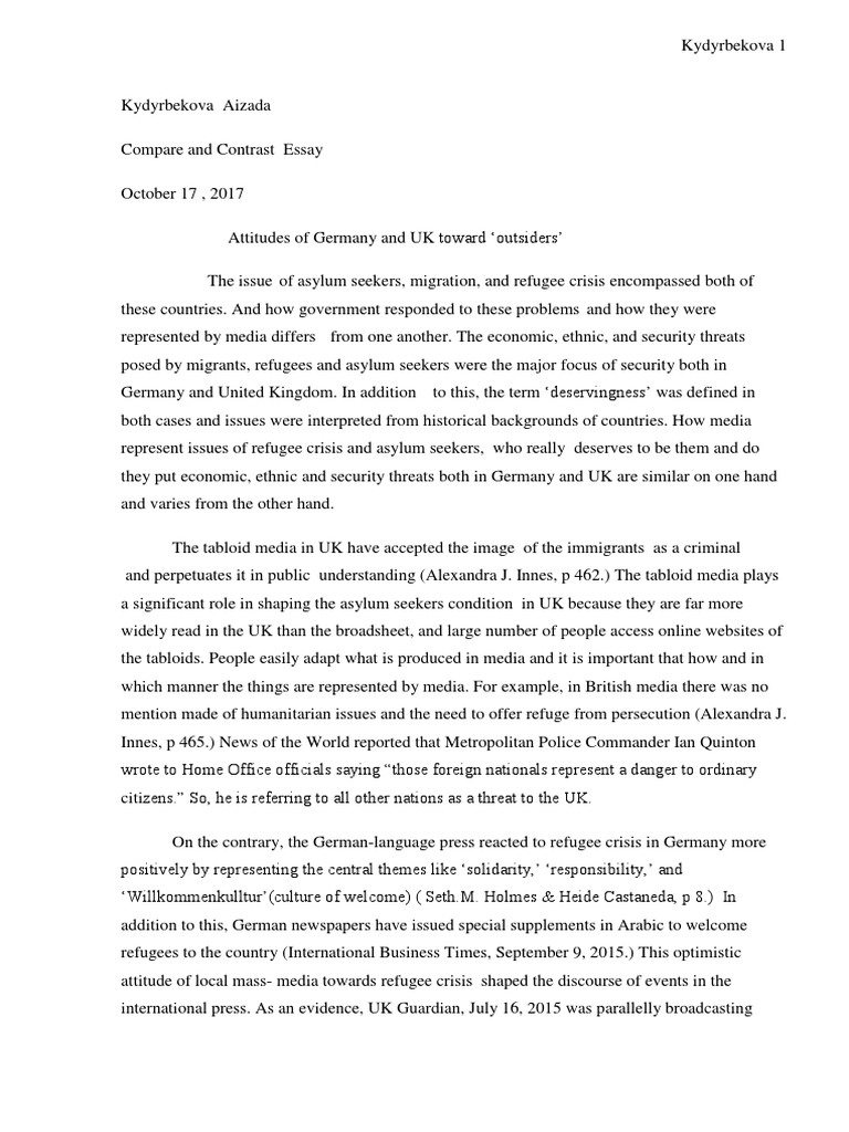 Compare and Contrast Essay | PDF | European Migrant Crisis | Refugee
