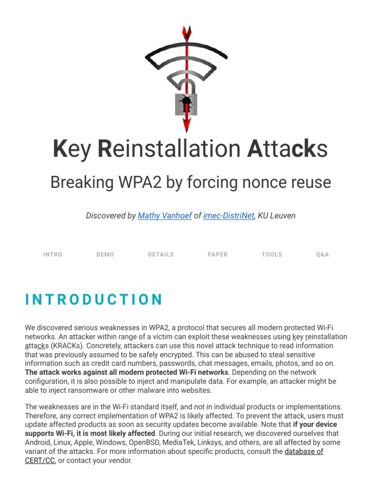 KRACK Attacks - Breaking WPA2 | PDF | Wi Fi | Wireless Access Point