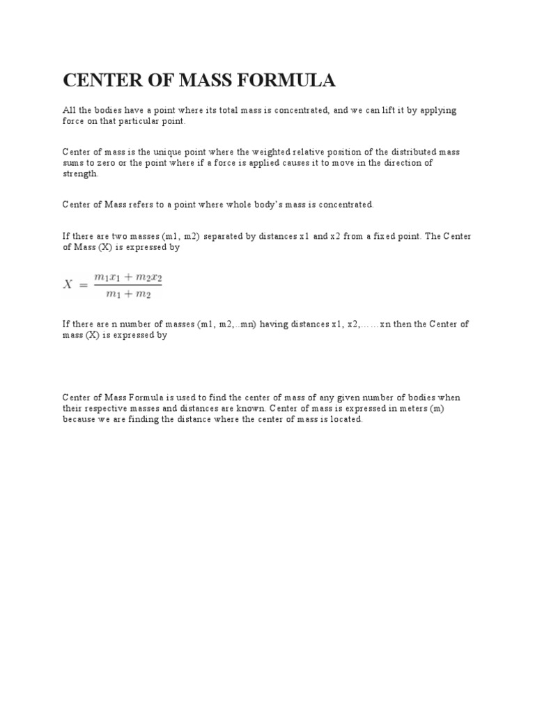 Center of Mass Formulas Explained | PDF