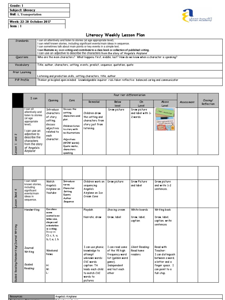 Literacy Lesson Plans For Week 6 2 | PDF | Lesson Plan | Literacy
