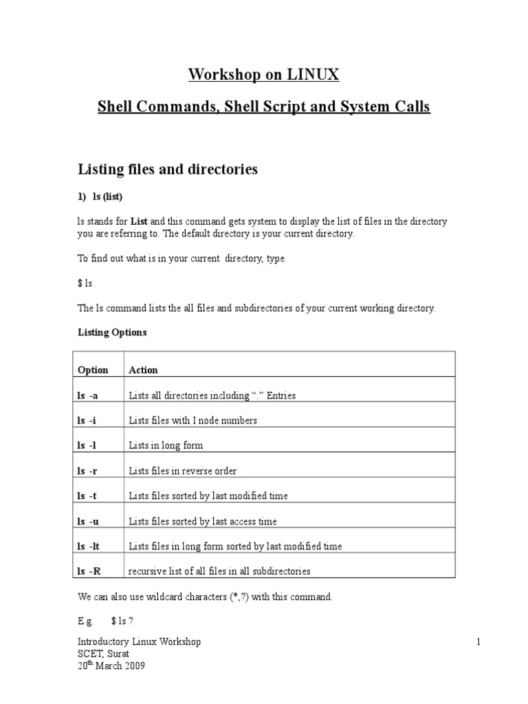 Workshop On LINUX Shell Commands, Shell Script and System Calls | PDF | Command Line Interface ...