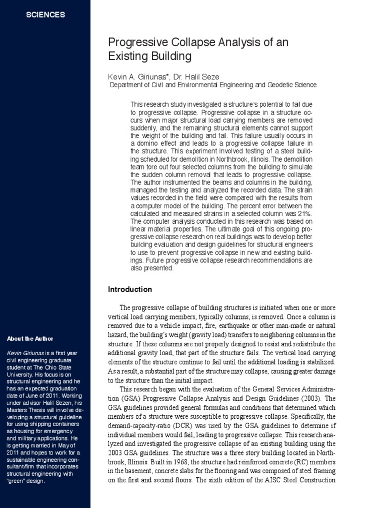 Progressive Collapse Analysis of An Existing Building | PDF | Beam ...