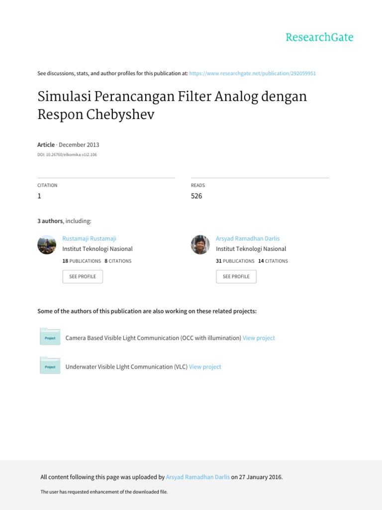 Simulasi Perancangan Filter Analog Dengan Respon Chebyshev: December ...