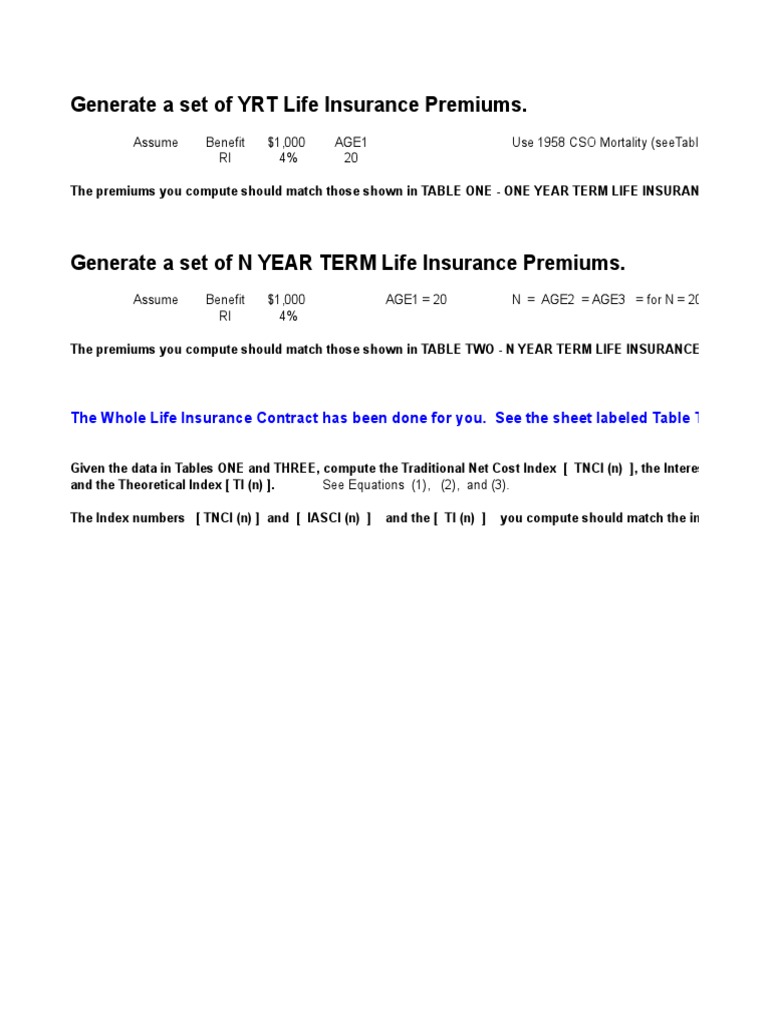 1958 CSO Table in An Excel Spreadsheet | PDF | Life Insurance | Personal Finance