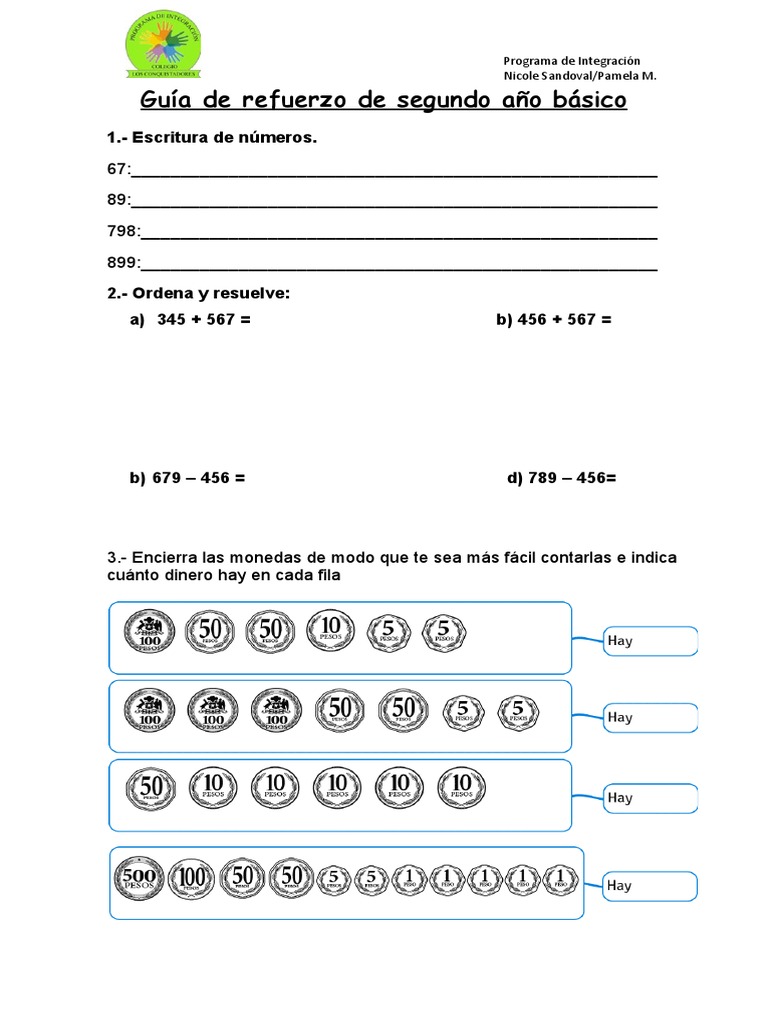 Guía De Refuerzo De Segundo Año Básico Matemática Pdf Ocio