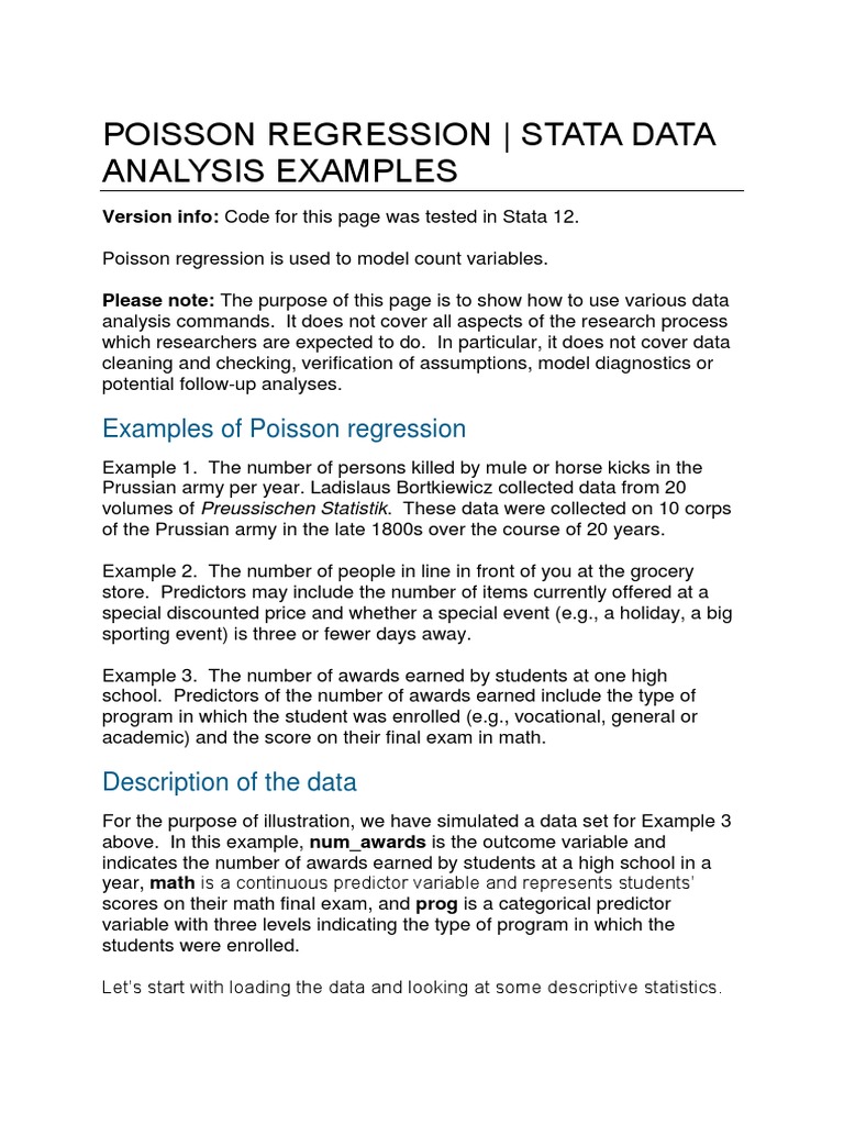 Poisson Regression - Stata Data Analysis Examples | PDF | Poisson ...