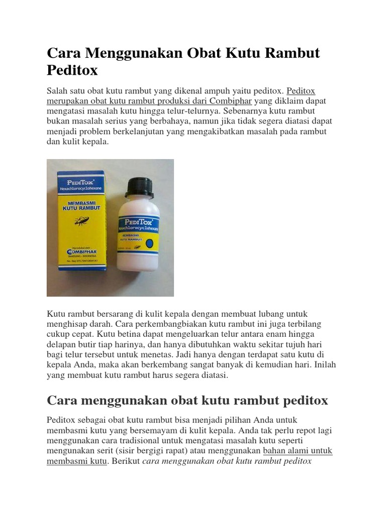 Cara Menggunakan Obat Kutu Rambut Peditox | PDF