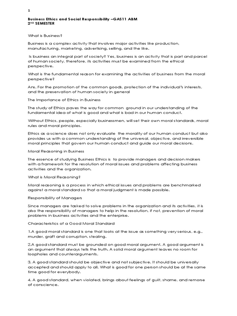 Business Ethics Handouts | PDF | Business Ethics | Morality
