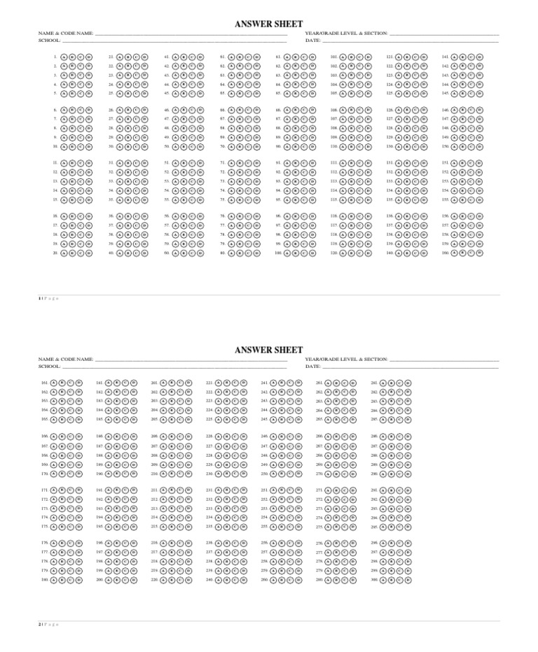 Answer Sheet: A B C D A B C D | PDF | Qualifications