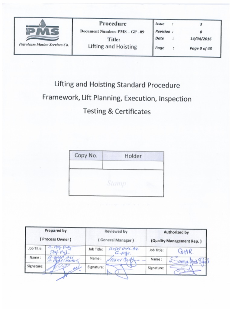 Lifting Procedure | PDF | Crane (Machine) | Elevator
