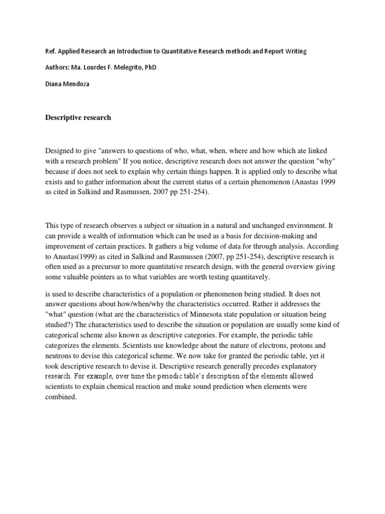 Descriptive Research | PDF | Experiment | Research Methods