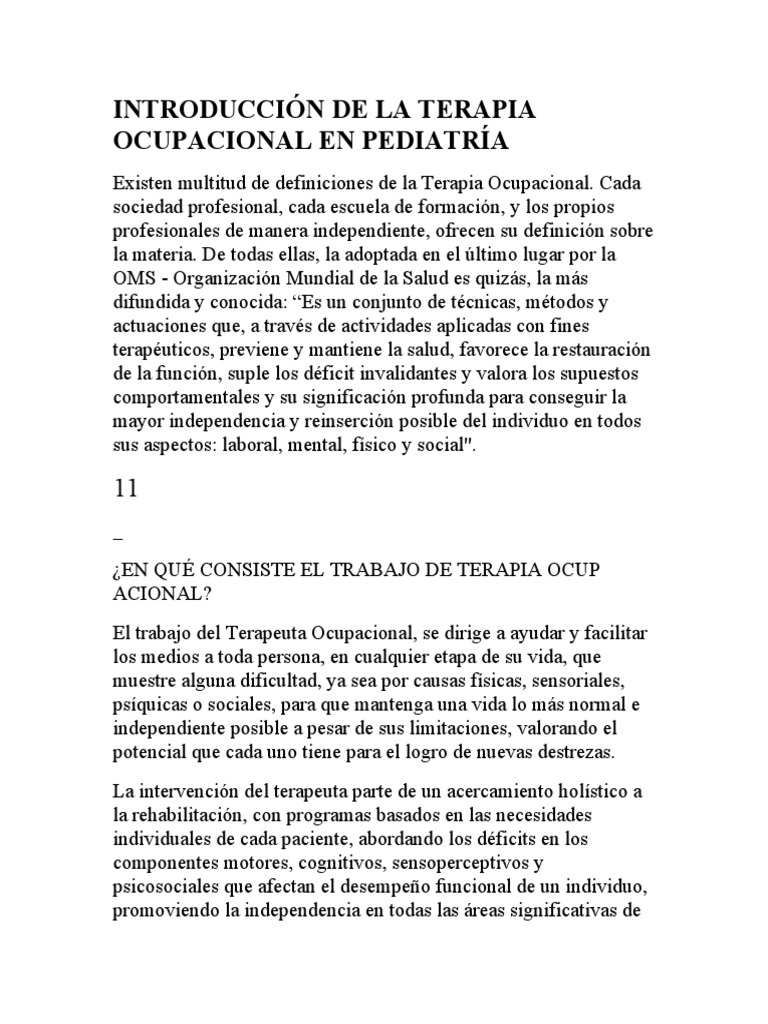 Introducción de La Terapia Ocupacional en Pediatría | PDF | Terapia ...
