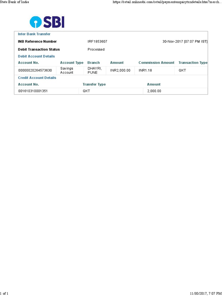 SBI Inter Bank Transfer Details | PDF | Finance & Money Management