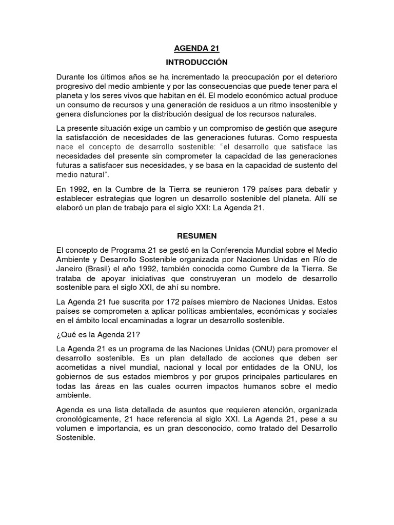 Agenda 21 | PDF | Desarrollo sostenible | Entorno natural