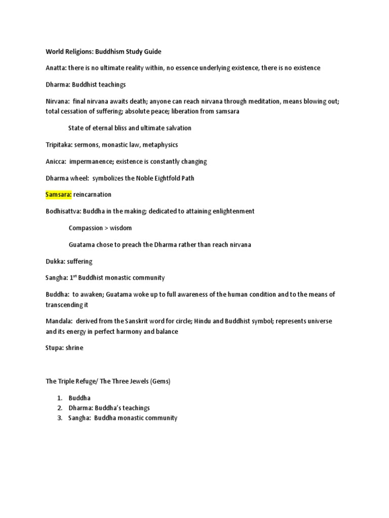 World Religions: Buddhism Study Guide | PDF | Noble Eightfold Path ...