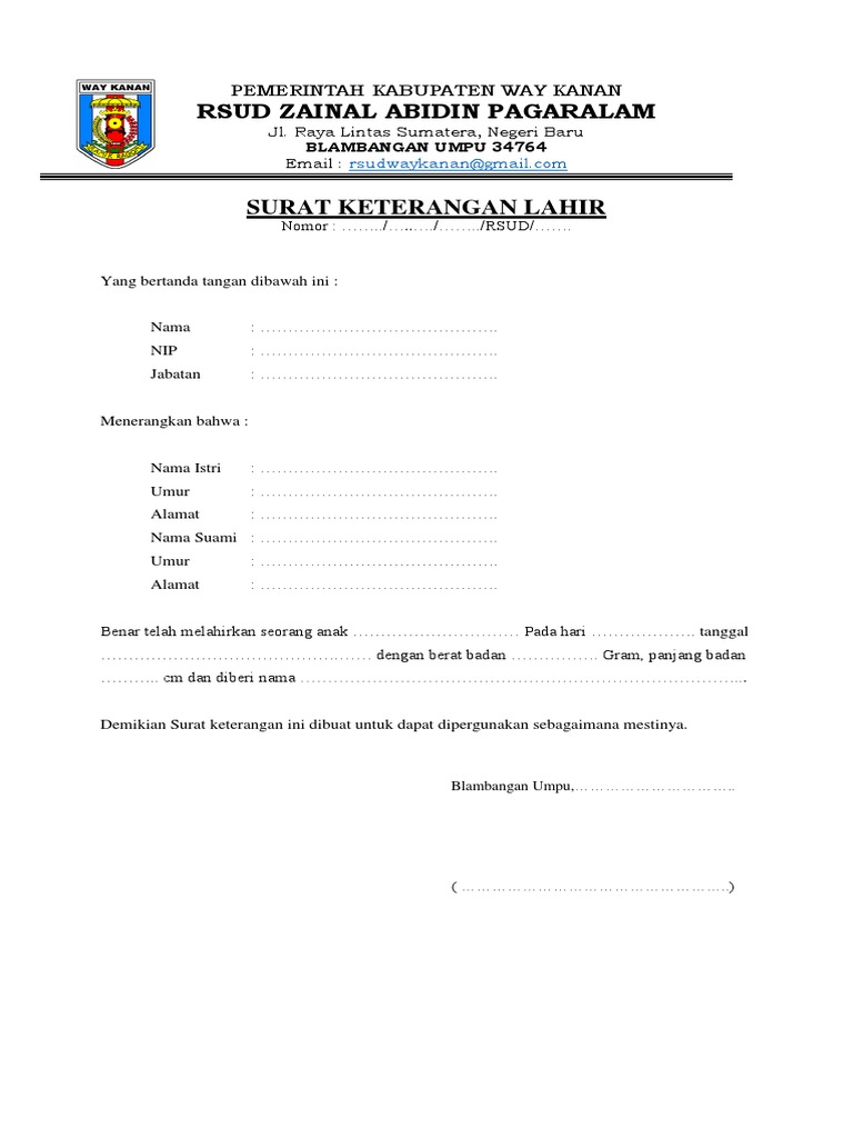 Form Surat Keterangan Lahir | PDF