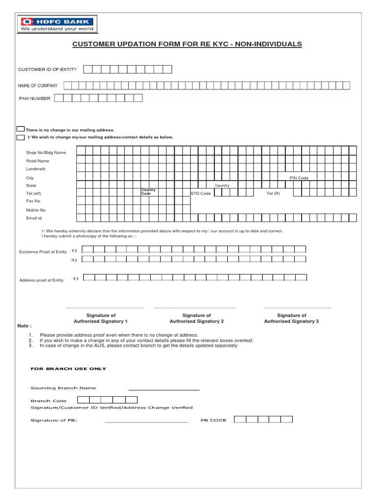 Customer Updation Form For Re Kyc - Non-Individuals | PDF | Limited ...