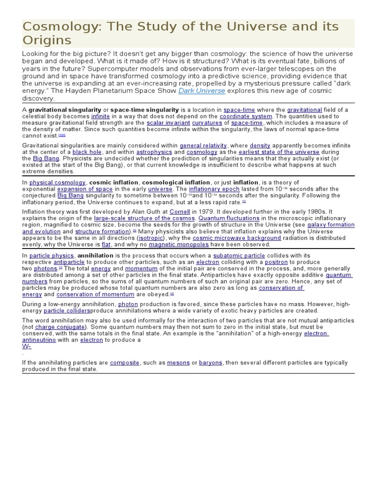 Cosmology: The Study of The Universe and Its Origins | PDF | Inflation ...