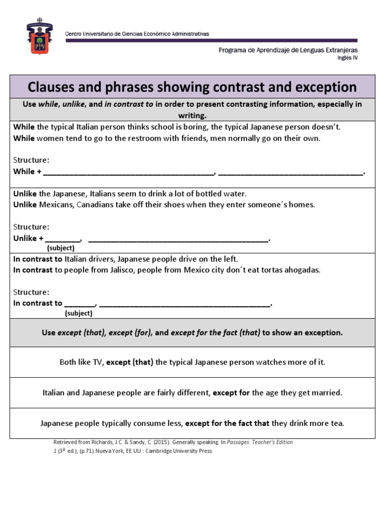 Contrast and Exception Clauses Guide | PDF | Foreign Language Studies