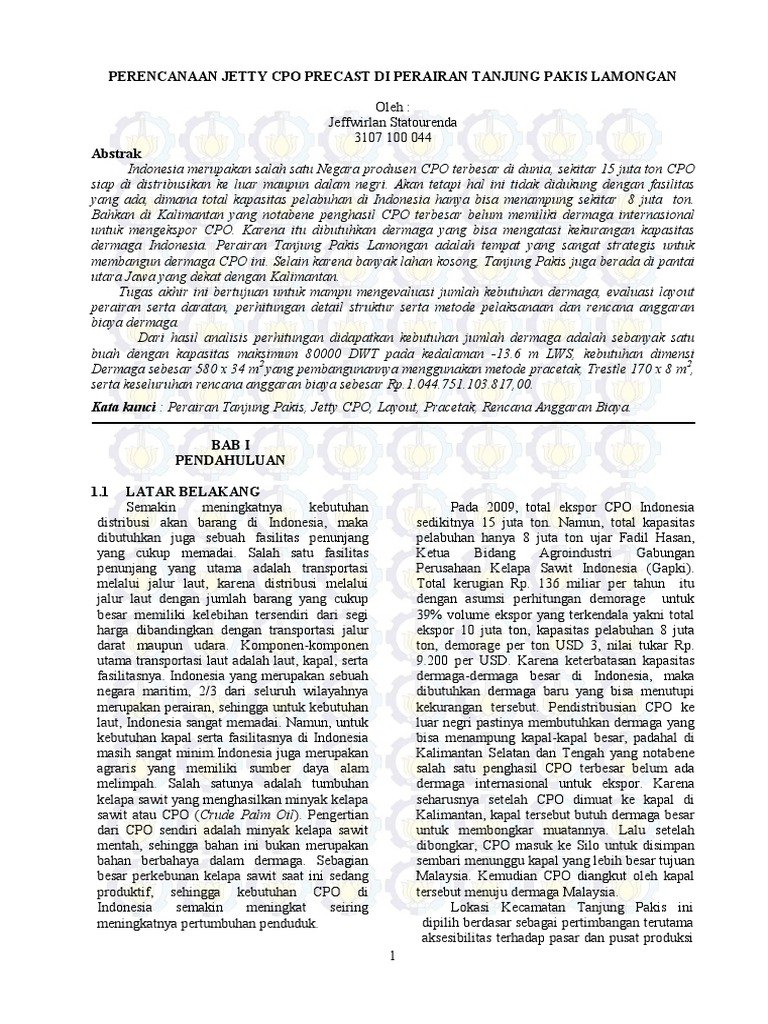 Perencanaan Dermaga CPO Tanjung Pakis | PDF