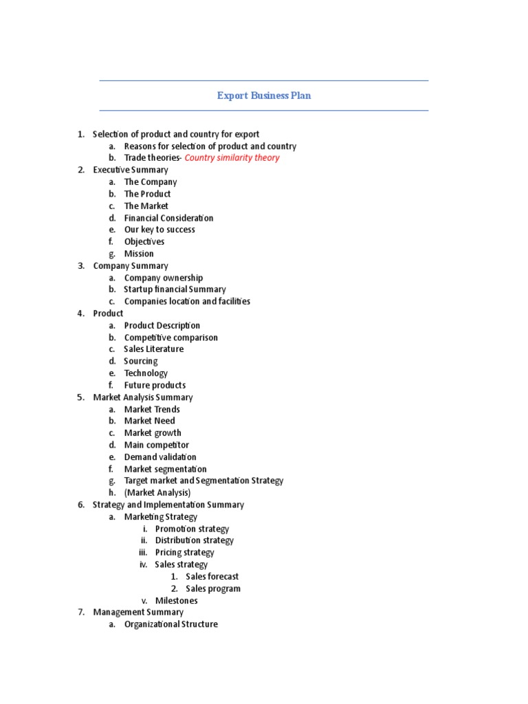 Export Business Plan - Outline | PDF