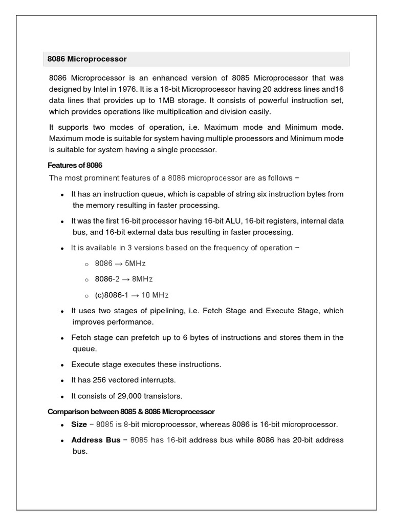 8086 Microprocessor | PDF | Central Processing Unit | Integrated Circuit