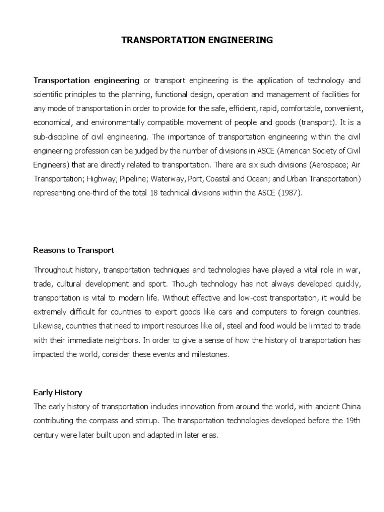 A Comprehensive Overview of Transportation Engineering and its Role in ...