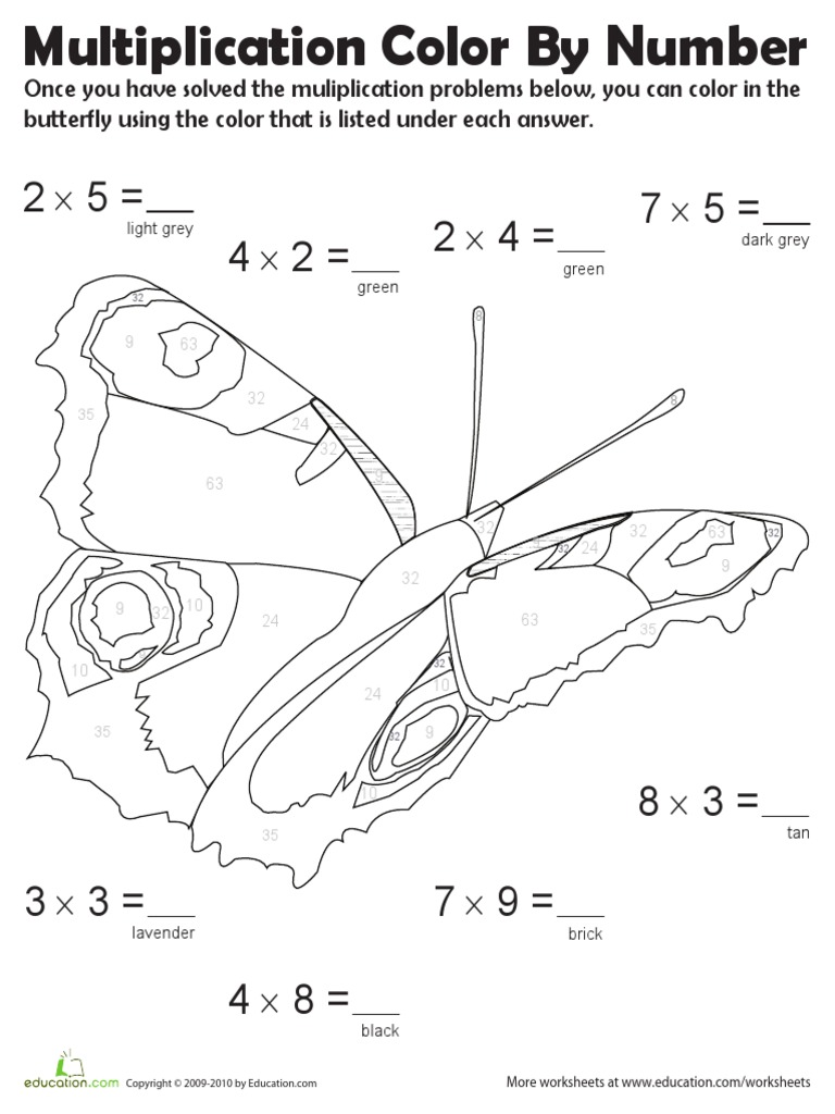 Multiplication Color Number Butterfly 1 | PDF | Color | Light