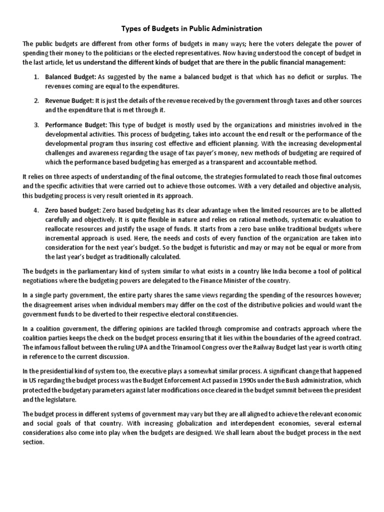 Types of Public Budgets Explained | PDF | Balanced Budget | Budget