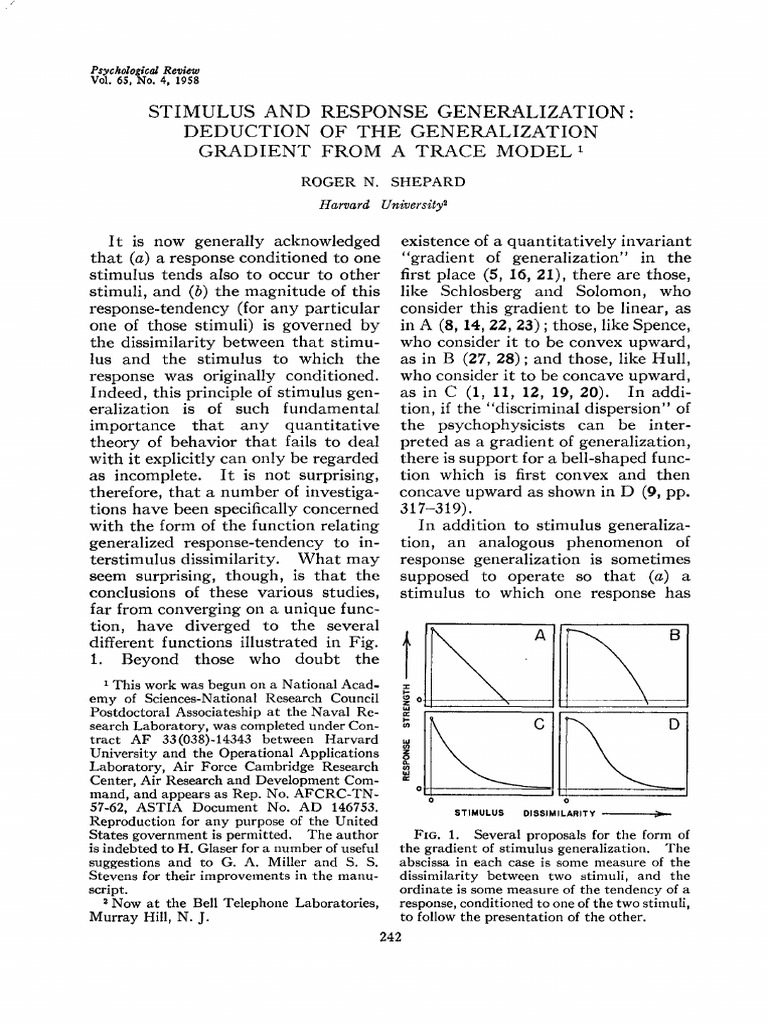 Stimulus and Response Generalization - Deduction of The Generalization ...