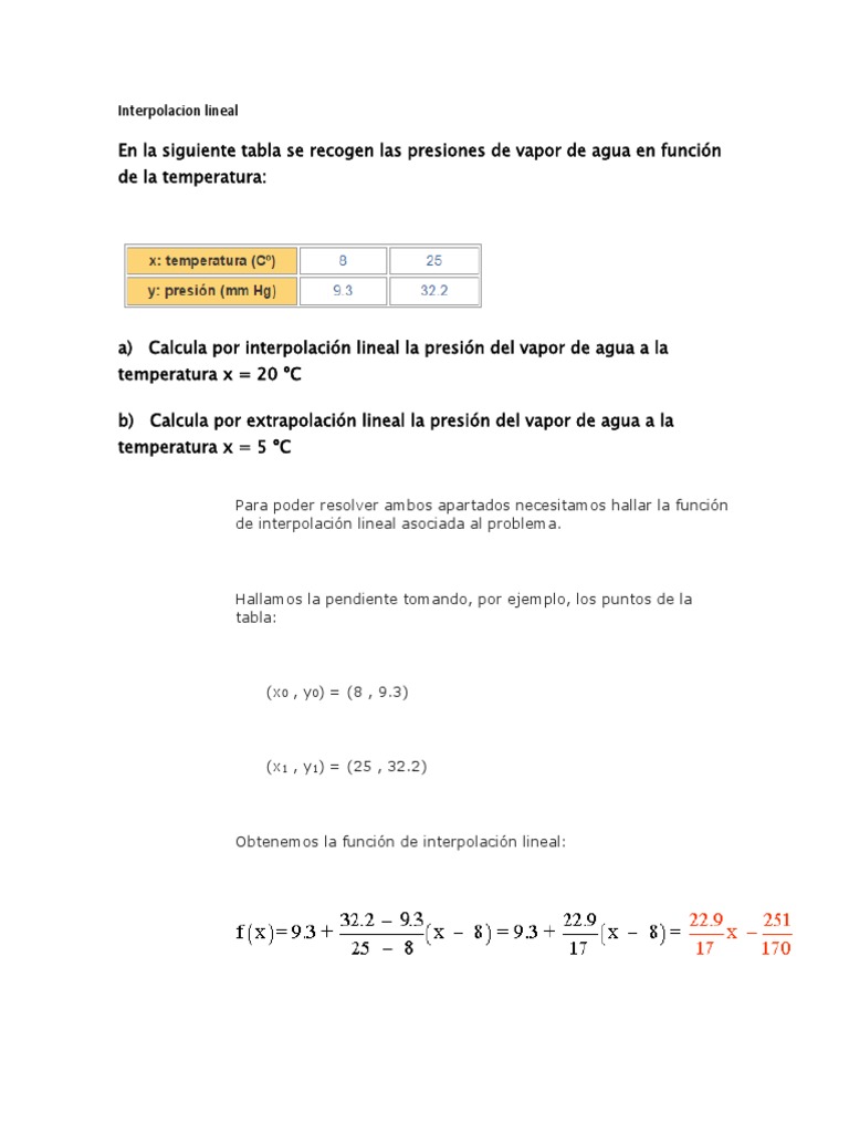 Interpolación y Extrapolación Lineal | PDF | Ecuaciones | Matemáticas ...