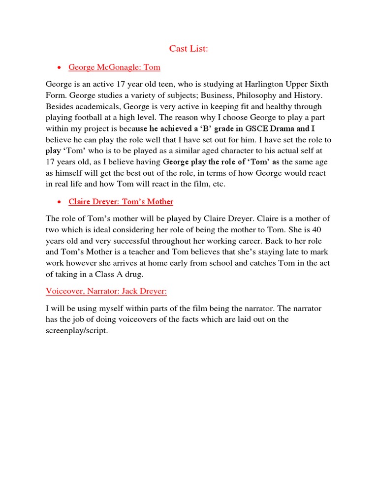 George Mcgonagle: Tom: Cast List | PDF