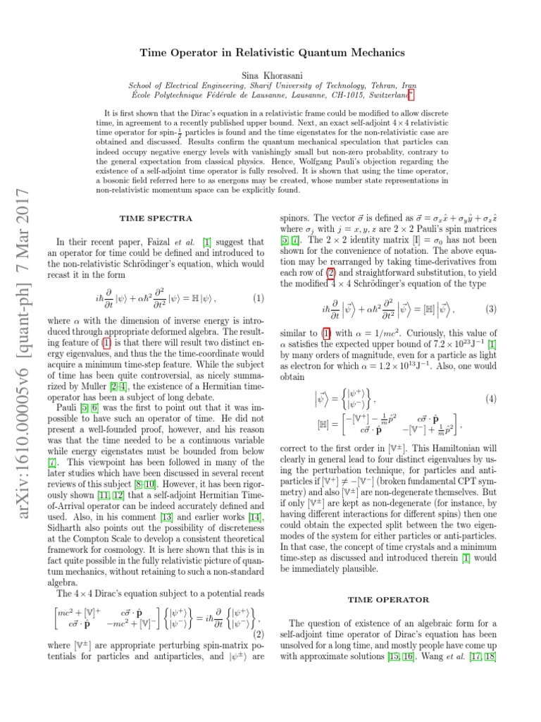 Time Operator in Relativistic Quantum Mechanics | PDF | Spin (Physics) | Quantum Mechanics