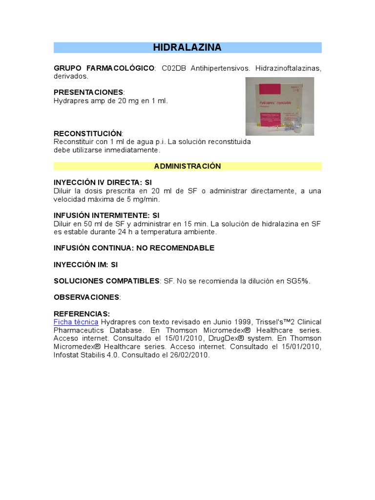 Guía De Uso De Hidralazina Iv Im Pdf Relaciones Personales Crianza