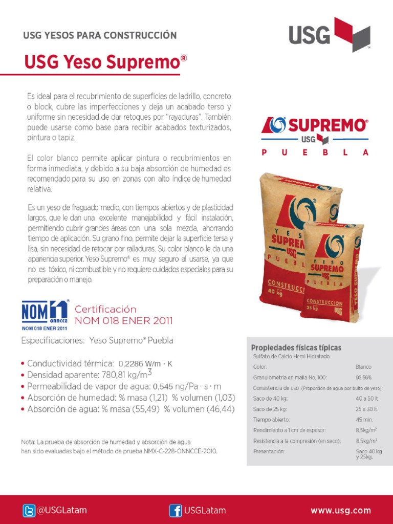 Ficha Tecnica Yeso Supremo Puebla Es | PDF