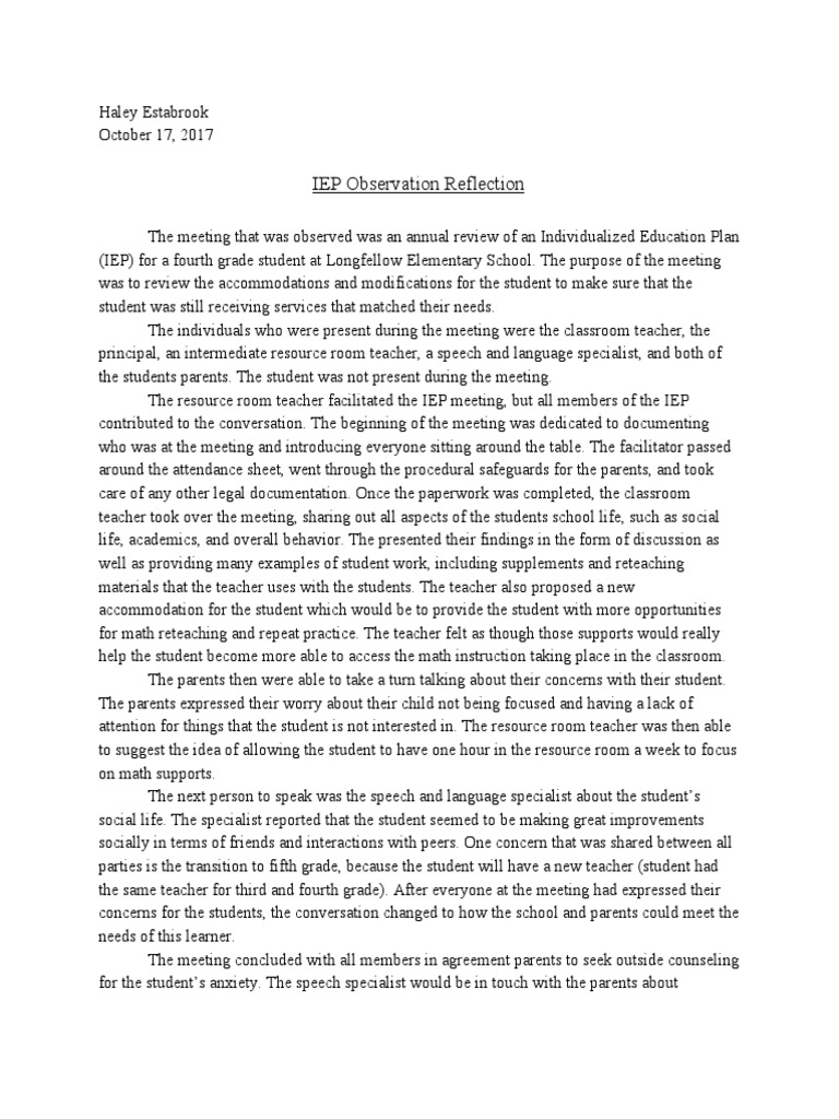 Iep Observation | PDF | Behavioural Sciences