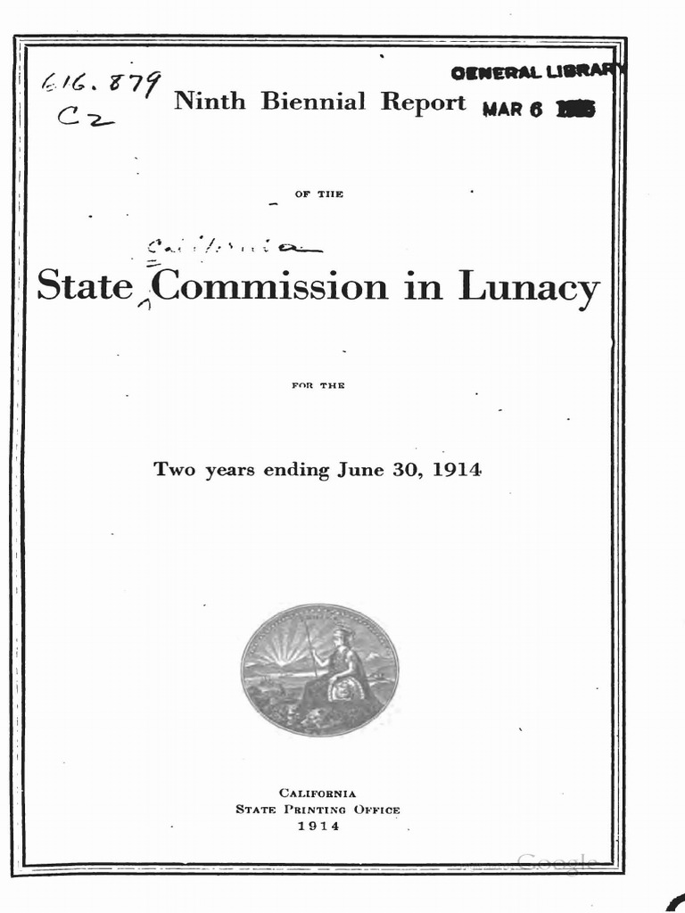 1914 California Commission in Lunacy Report | Download Free PDF ...