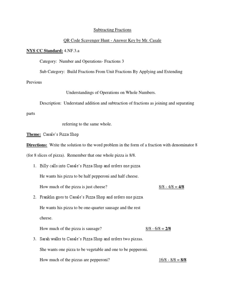 Scavenger Hunt Answer Key | PDF | Pizza | Fraction (Mathematics)