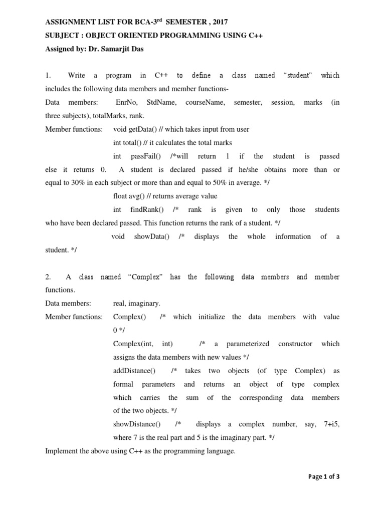 OOPS Assignment | PDF | C++ | Method (Computer Programming)