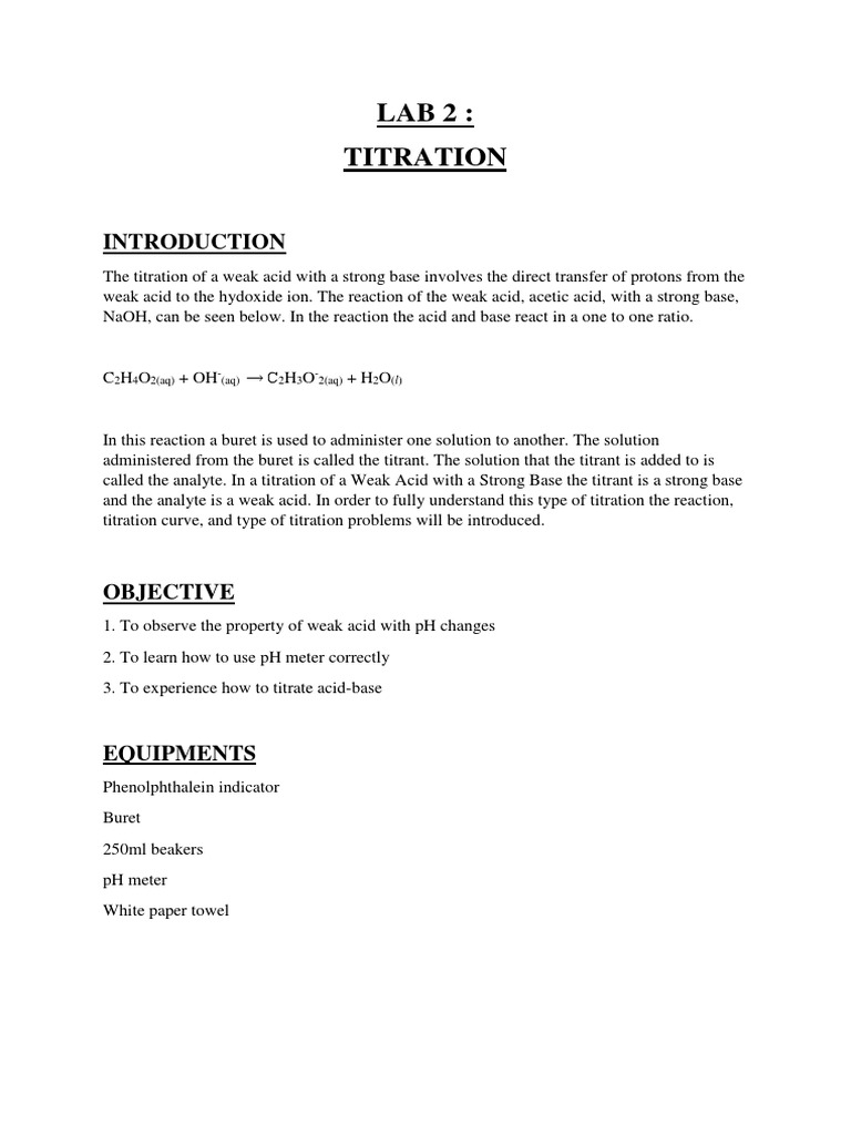 Lab Report Exp 2 | PDF | Titration | Chemistry