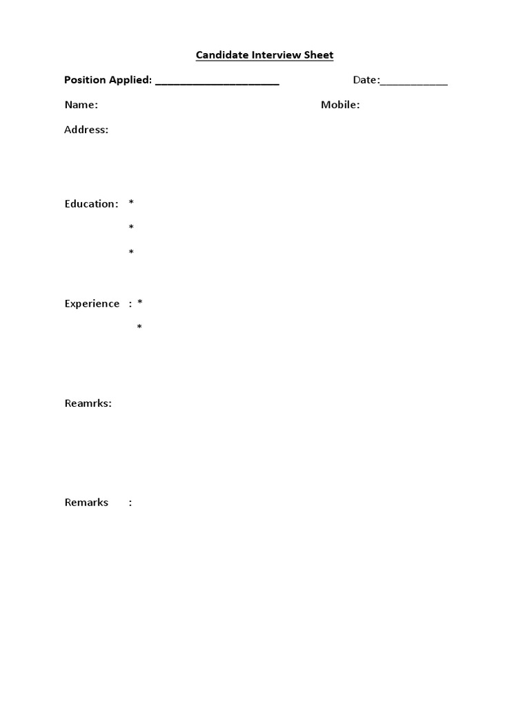 Candidate Interview Sheet | PDF