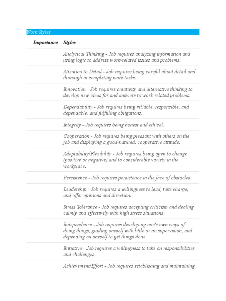 Work Styles | PDF | Design | Evaluation