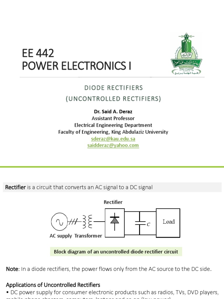 EE 442 Power Electronics I: Diode Rectifiers (Uncontrolled Rectifiers) | PDF | Rectifier | Power ...