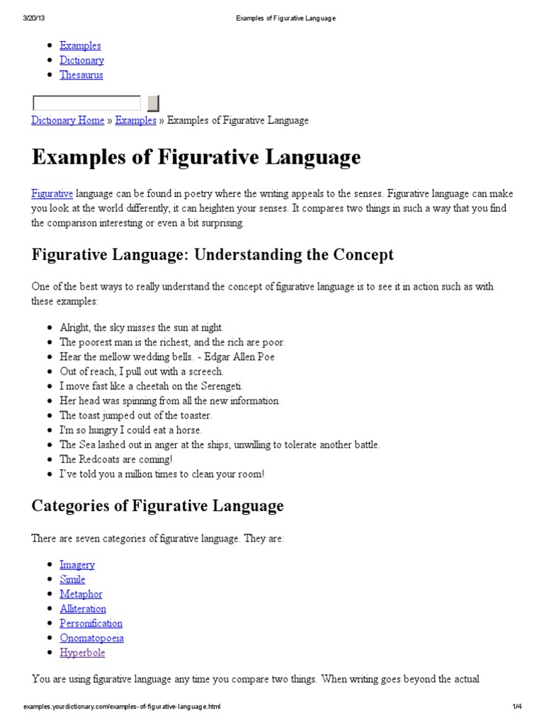 Examples of Figurative Language PDF | PDF | Metaphor | Poetry